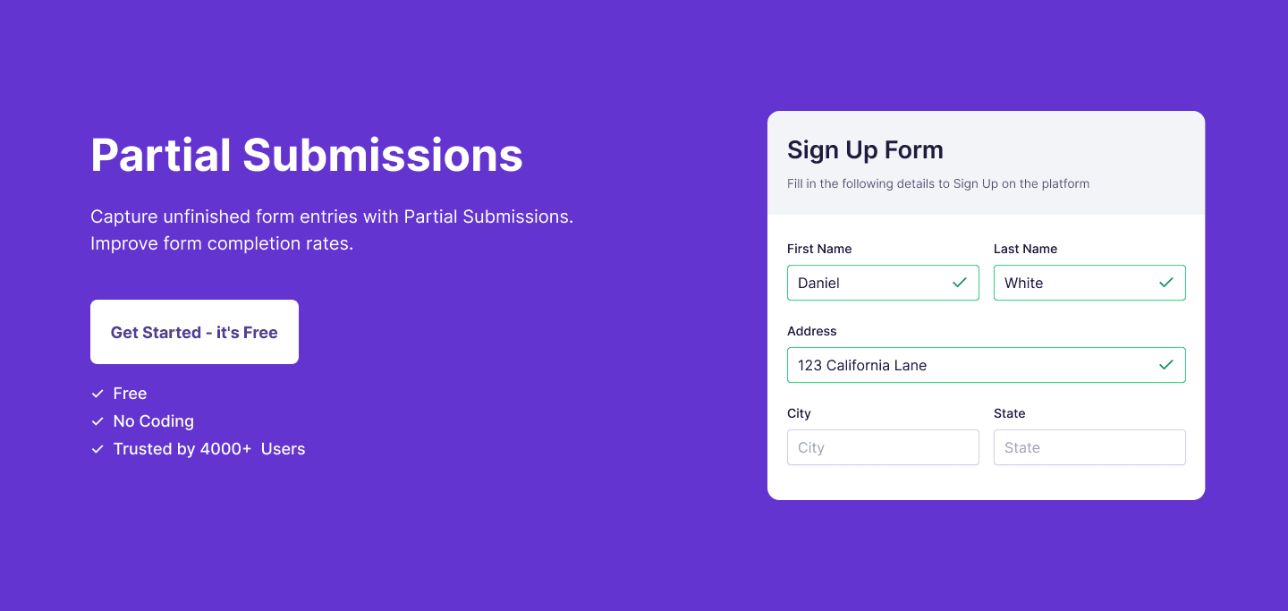 Capture Abandoned Forms with Partial Submissions